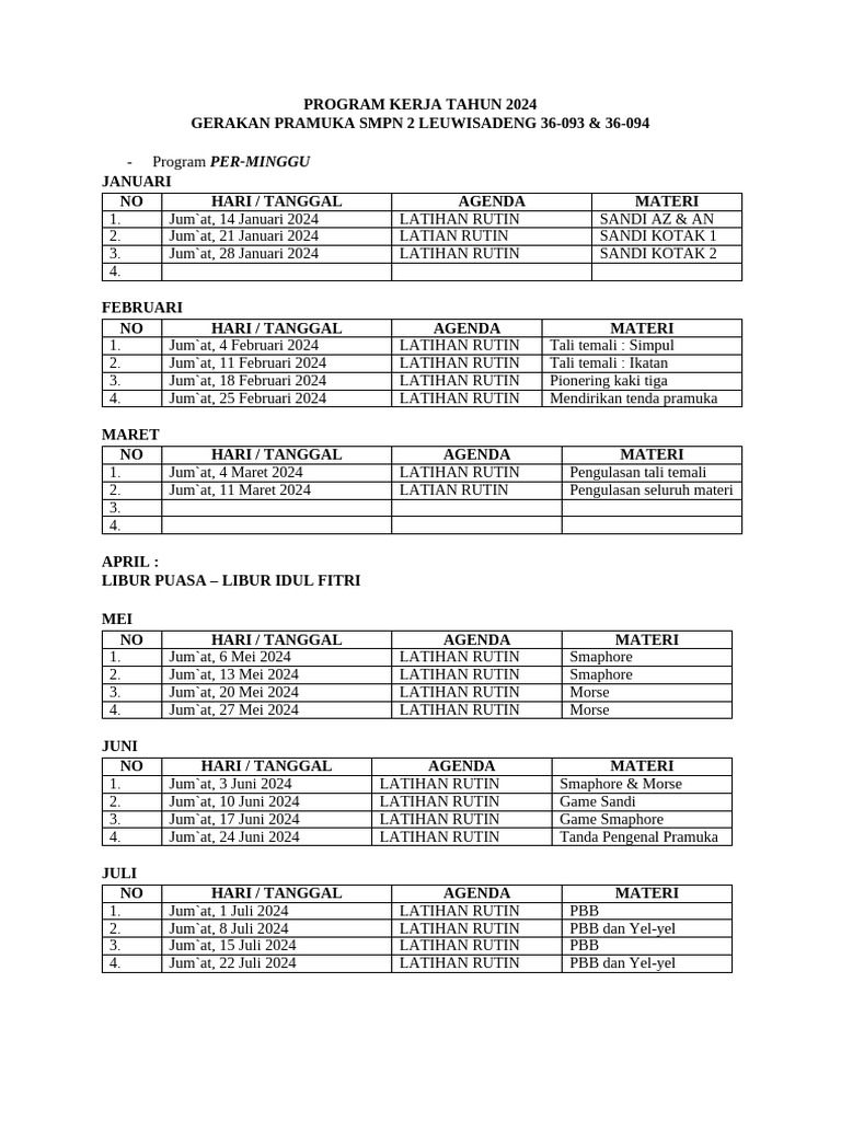 Program Pramuka 2024 SMPN 2 Leuwisadeng | PDF
