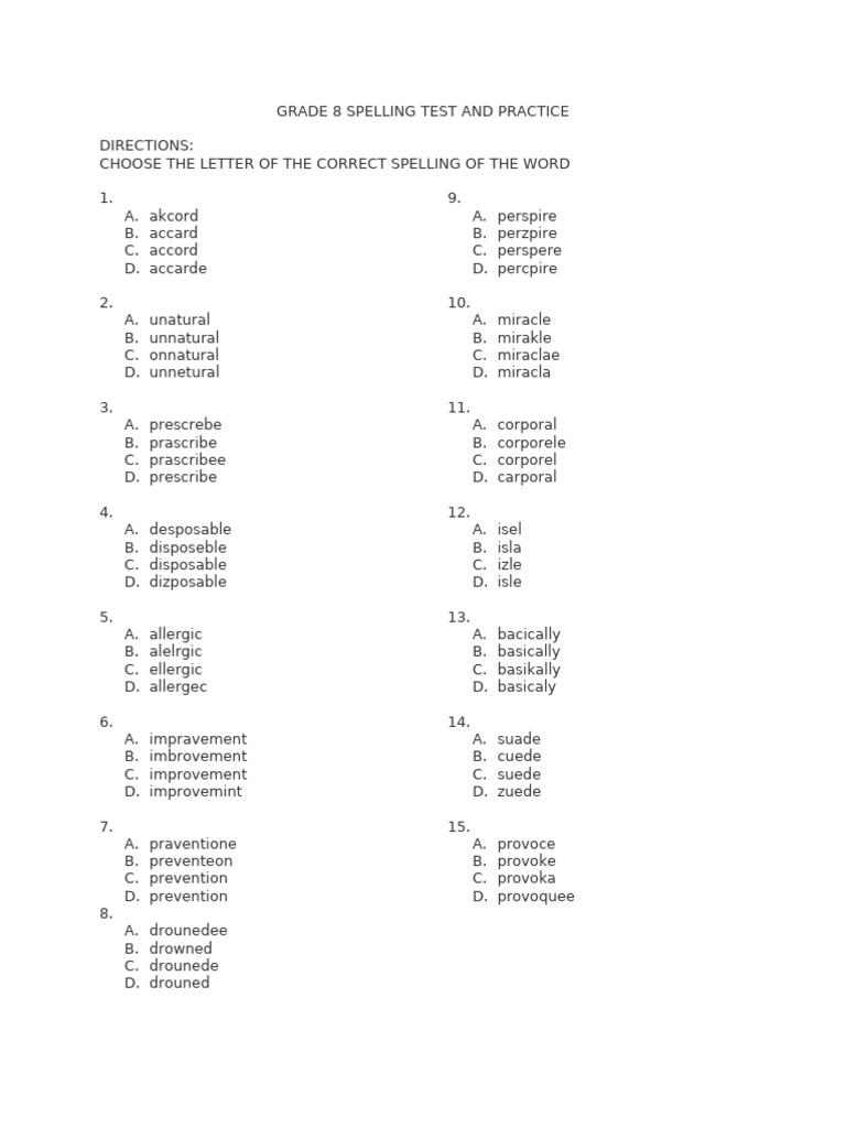 Grade 8 Spelling Test and Practice | PDF | Animal Physiology