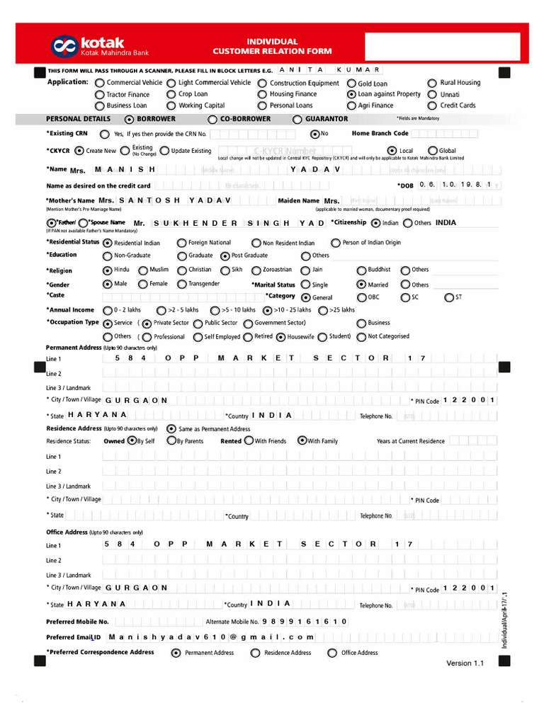 Kotak Mahindra Customer Relation Form | PDF | Banks