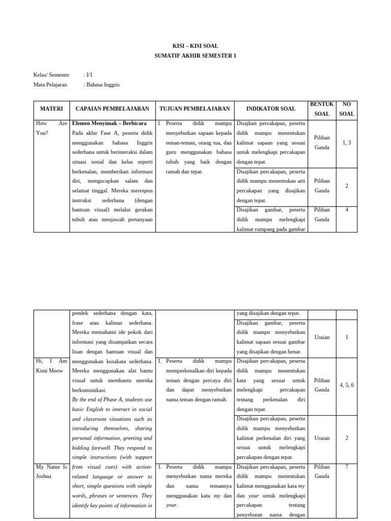 Kisi Asas Ganjil Bing Kelas 1 | PDF