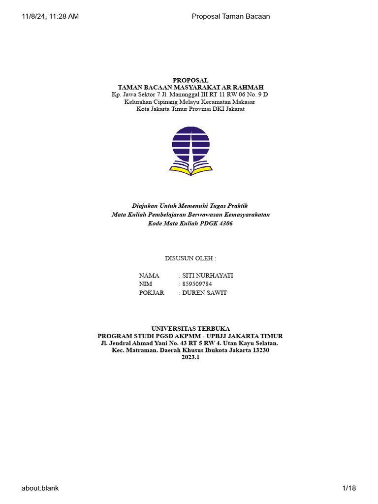 Proposal Taman Bacaan | PDF