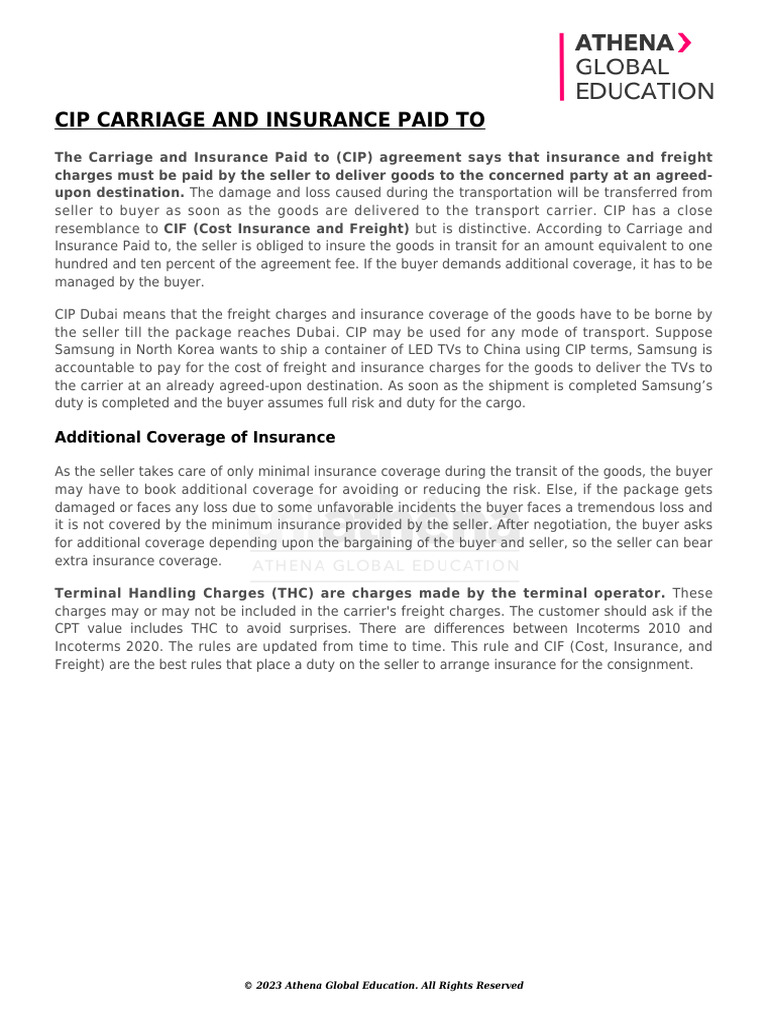 Cip Carriage and Insurance Paid To | PDF | Freight Transport | Private Law