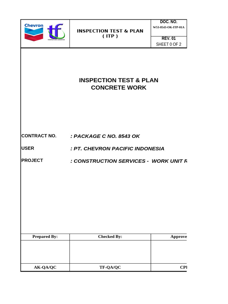 ITP - General Rev | PDF | Specification (Technical Standard) | Concrete