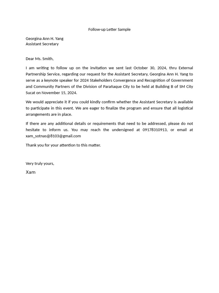 3. follow up letter sample | PDF