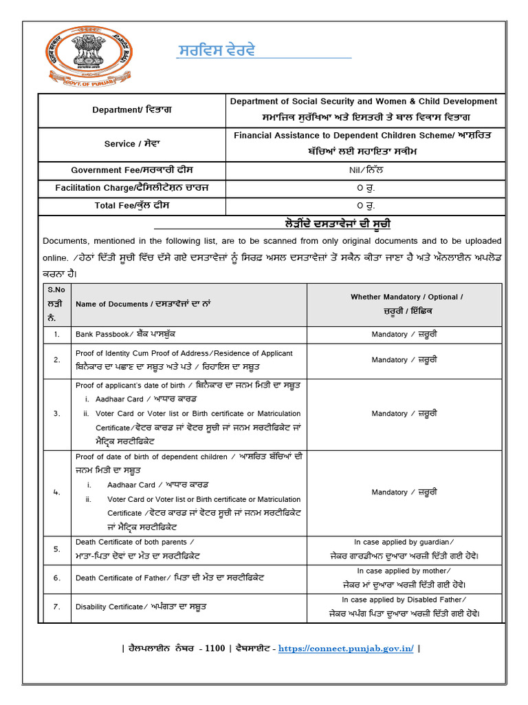 Financial Assistance To Dependent Children Scheme Form 1 | PDF