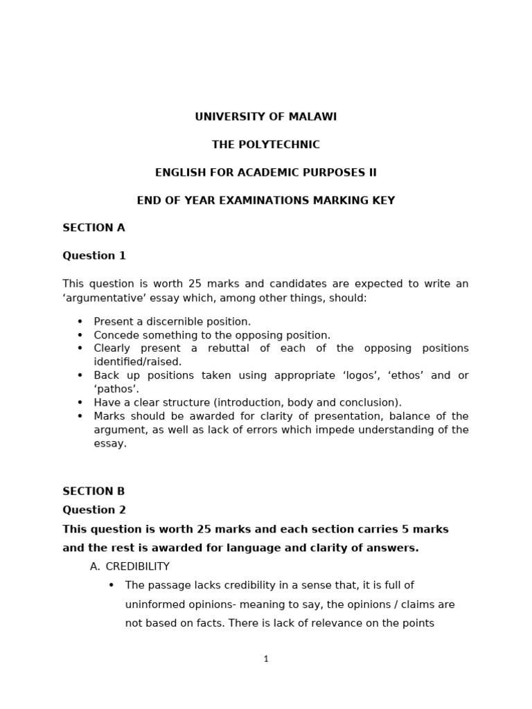 Argumentative Essay Exam Marking Key | PDF | Argument | Subject (Grammar)