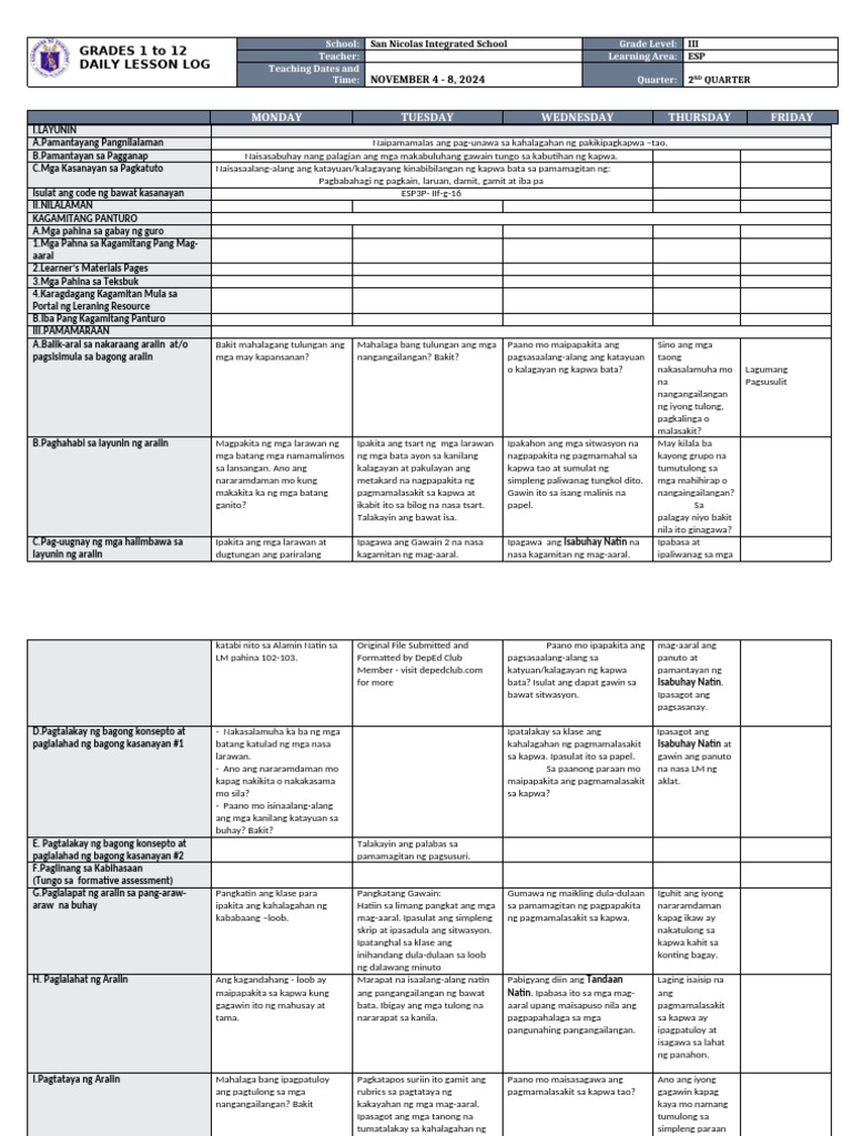 DLL - Esp 3 - Q2 - W6 | PDF