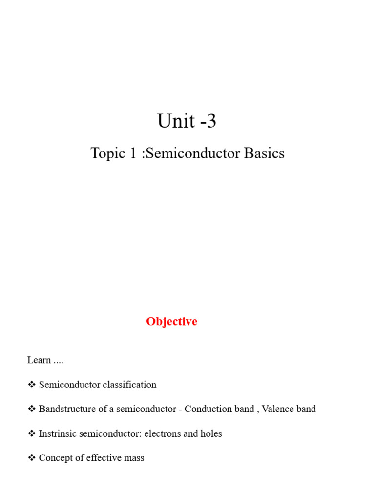 Unit 3 - Topic 1 - Semiconductor Basics | PDF | Semiconductors ...