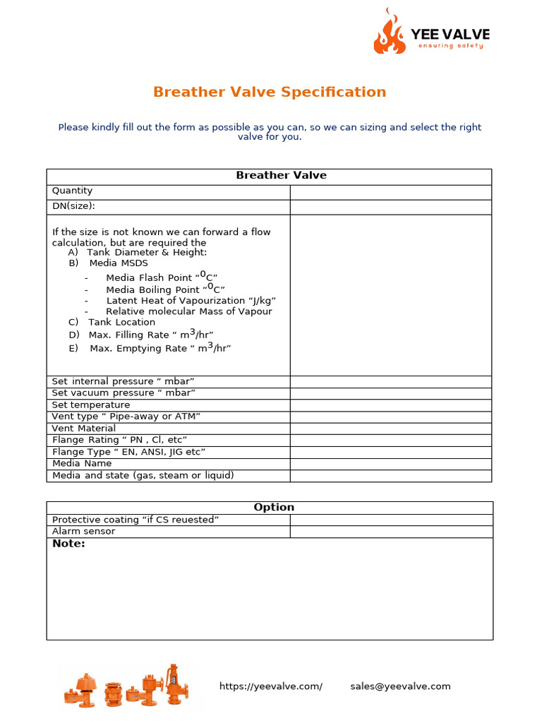 Breather Valve Specification Checklist | PDF