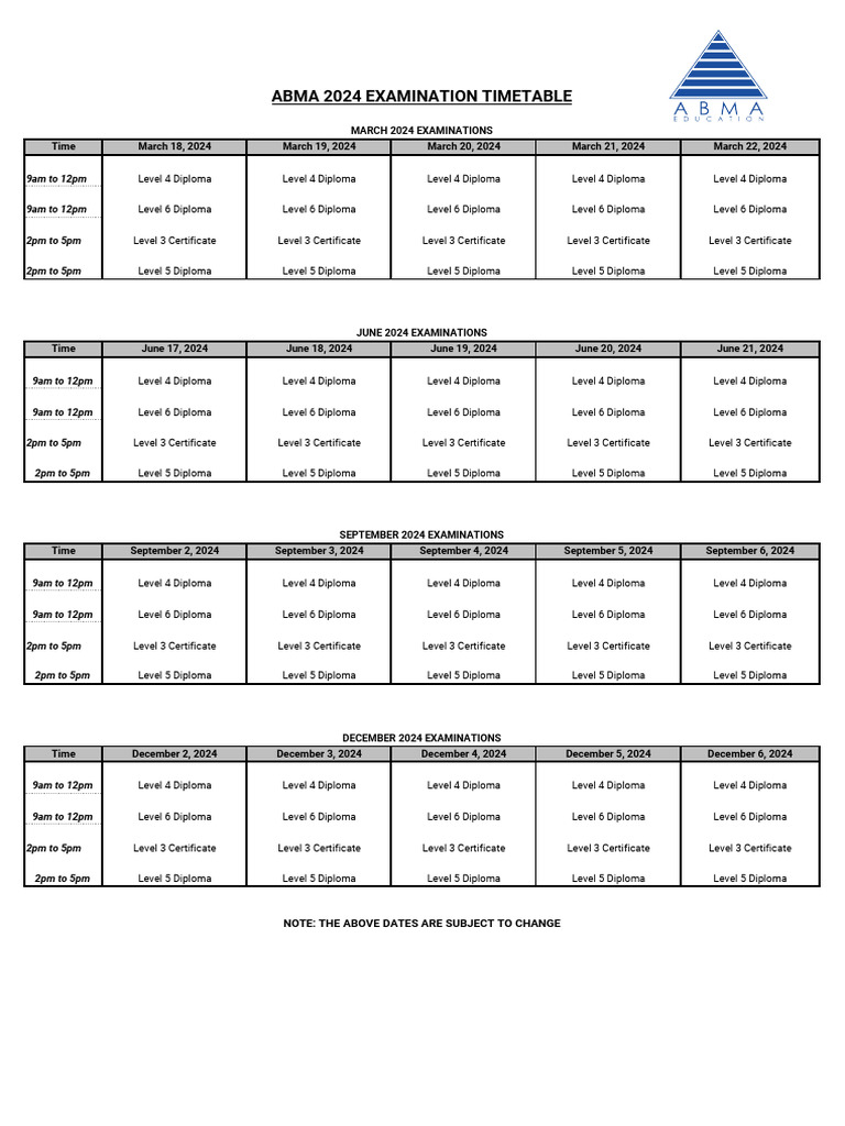 2024 Timetable All Levels | PDF | Qualifications | Student Assessment And Evaluation