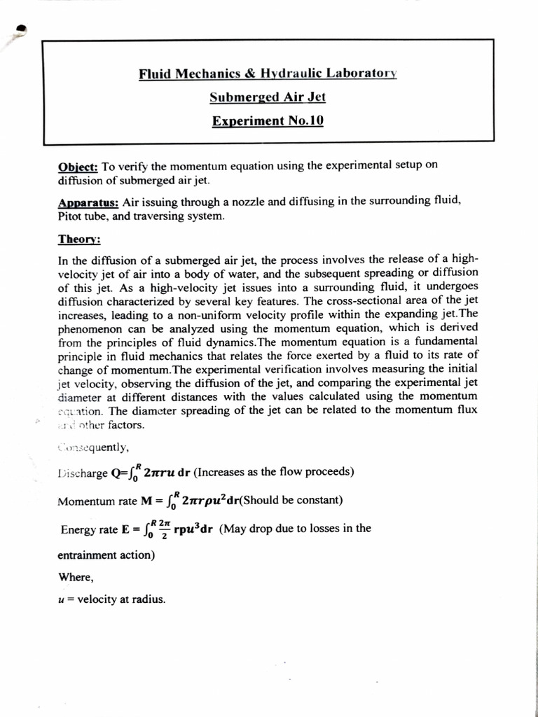 Fluid Mechanics Experiment 2 | PDF | Diffusion | Pressure Measurement