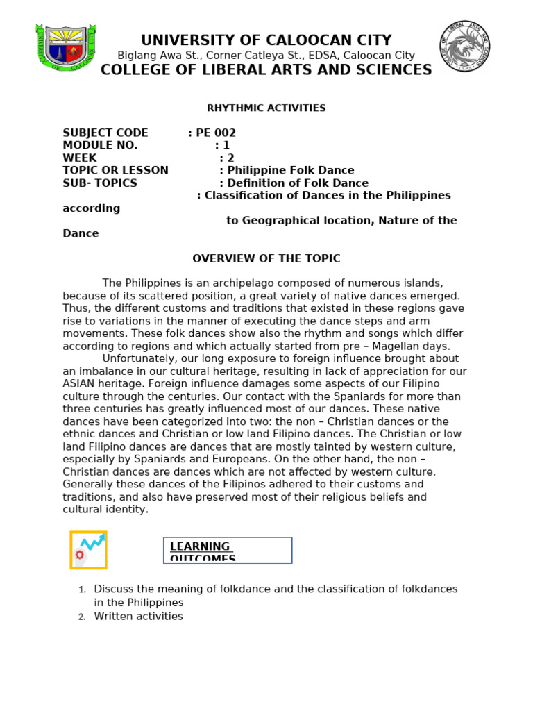 CLAS Module 1 Week 2 PE 002 Philippine Folk Dance | PDF | Dances ...