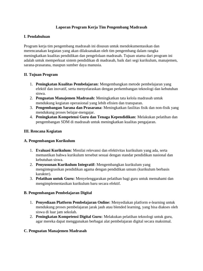 Laporan Program Kerja Tim Pengembang Madrasah | PDF