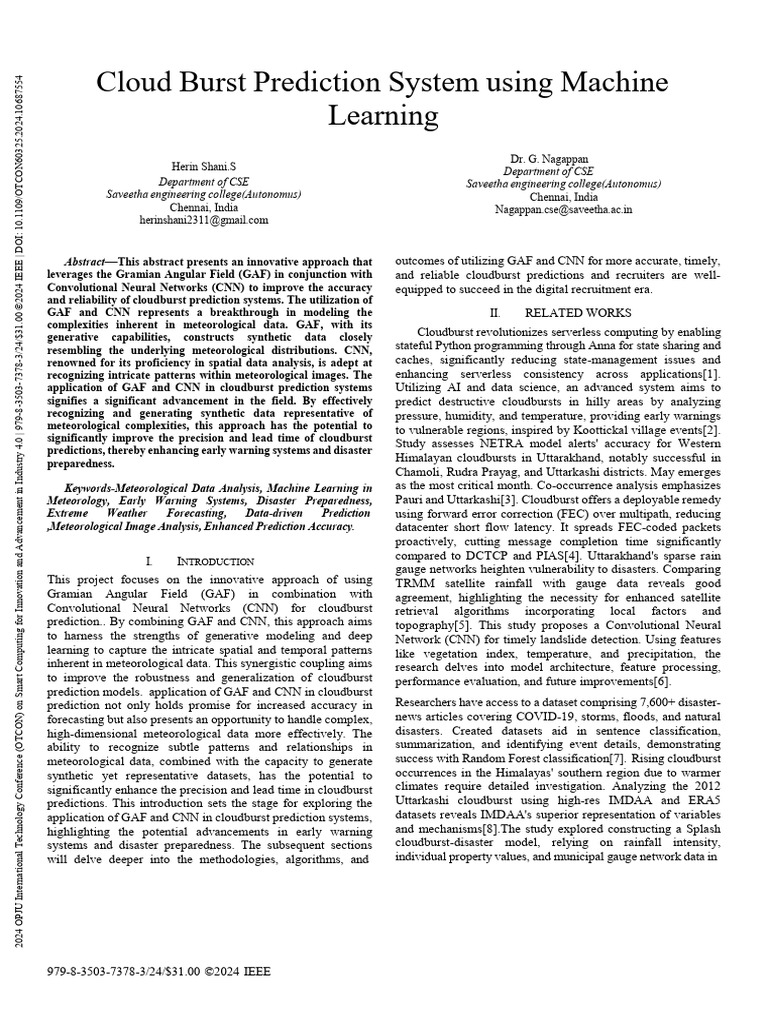 Cloud Burst Prediction System Using Machine Learning | PDF | Applied Mathematics | Machine Learning