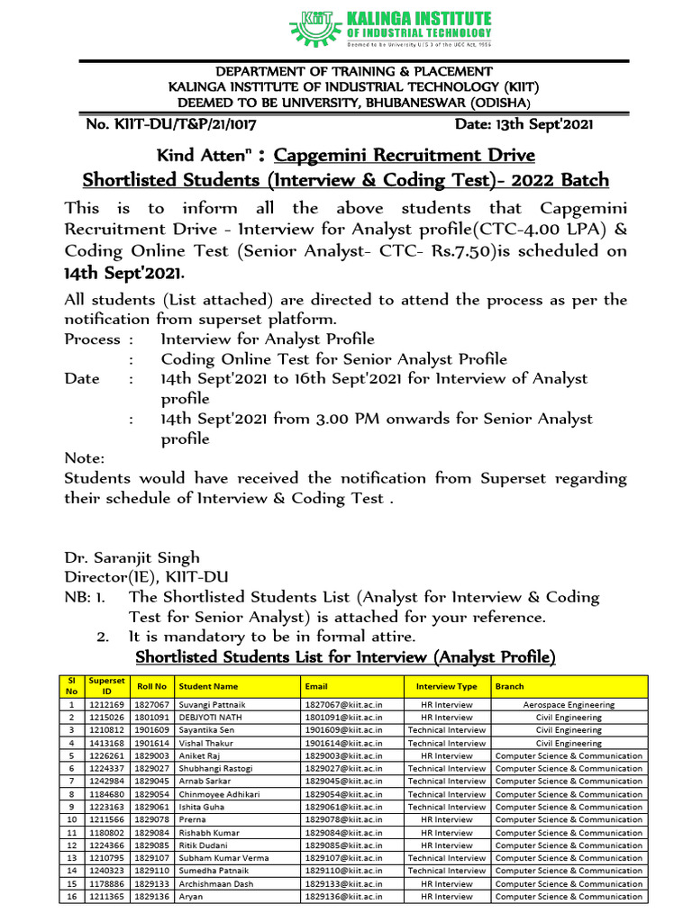 Capgemini Recruitment for KIIT Students | PDF | Computer Science | Computing