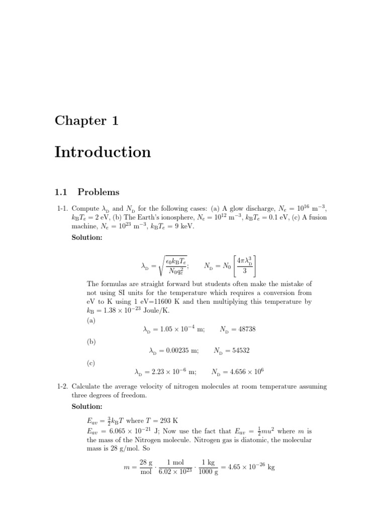 Solution Manual Principles of Plasma Physics For Engineers and Scientists Umran Inan & Marek ...