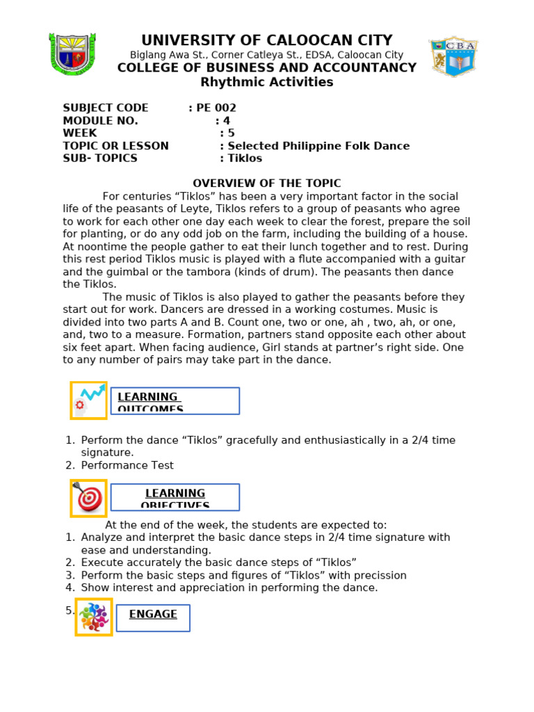 Module 4 Week 5 Selected Phil Folk Dance Tiklos | PDF | Dances | Accuracy And Precision