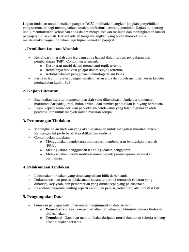 Kajian Tindakan Untuk Kenaikan Pangkat DG52 Melibatkan Langkah | PDF