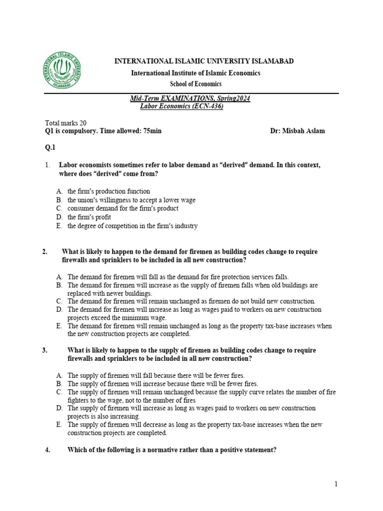 Labor Mid | PDF | Labour Economics | Marginal Cost