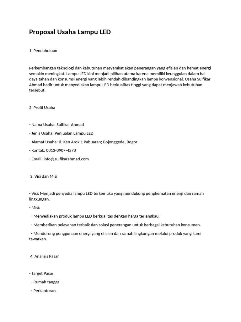 Proposal Usaha Lampu LED Sulfikar Ahmad | PDF | Komputer