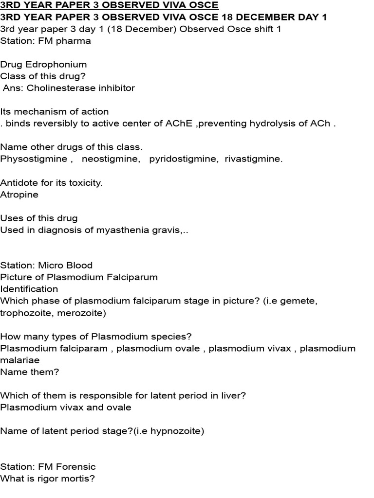 3rd Year Paper 3 Osce Batch 26 | PDF | Tuberculosis | Medical Specialties