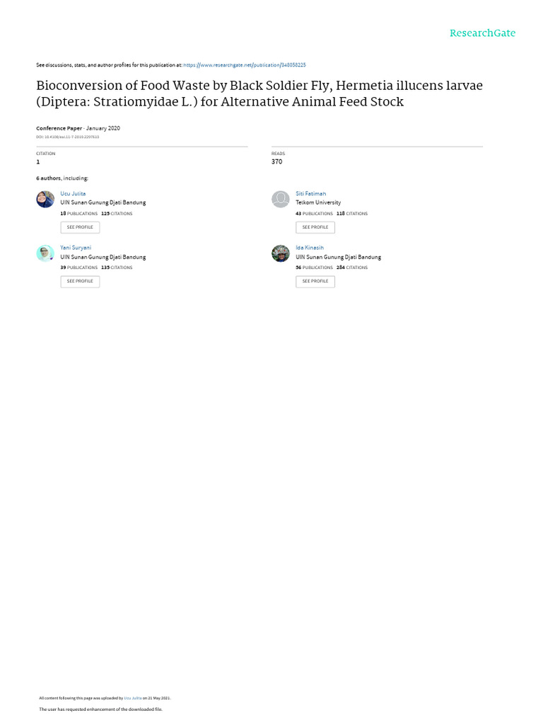 Bioconversion of Food Waste by Black Soldier Fly H | PDF | Foods