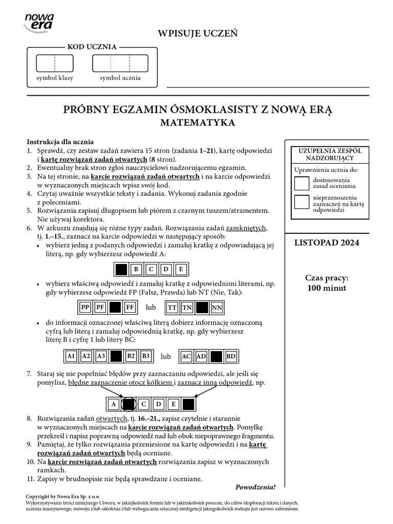 Arkusz Matematyka E8 2024 | PDF