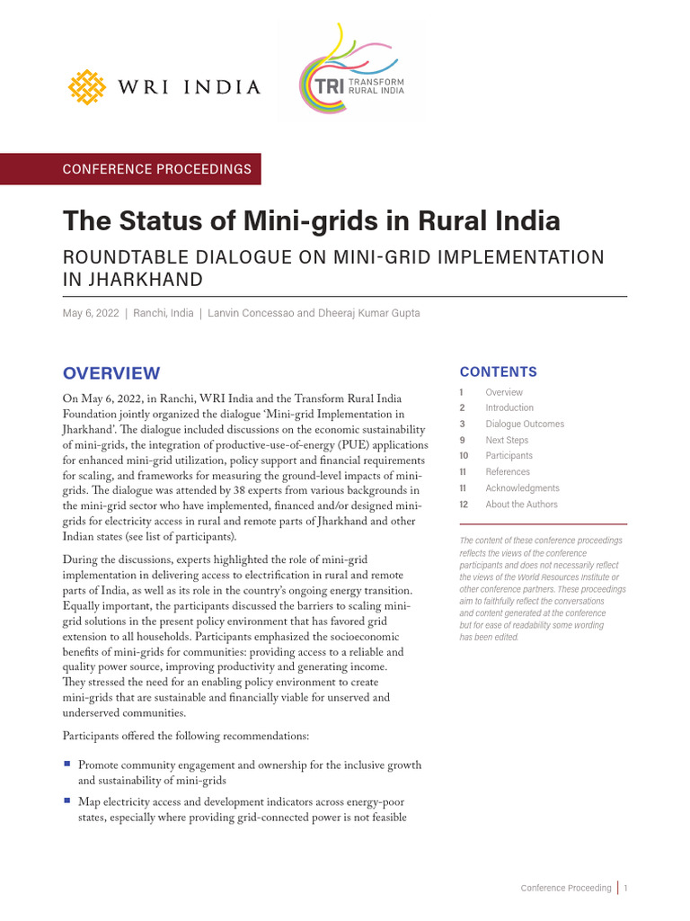 The Status of Mini-Grids in Rural India | PDF | Electrical Grid ...