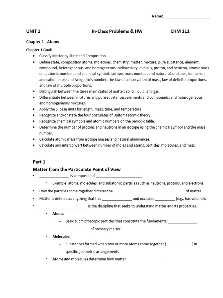 02 F2024 Chap1 InClassWS | PDF | Mixture | Chemical Elements