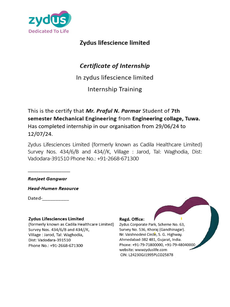 7th Sem Internship Certificate | PDF