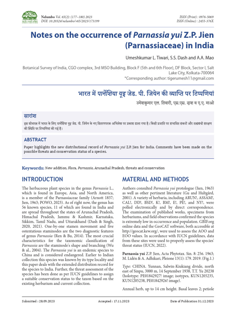 Parnassia yui Distribution in India | PDF | Leaf | Petal