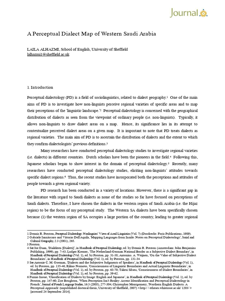 Alhazmi (2017) A Perceptual Dialect Map of Western Saudi Arabia | PDF ...