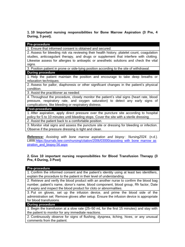 Pre, Intra & Op Bone Marrow Aspiration | PDF | Bleeding | Blood Transfusion
