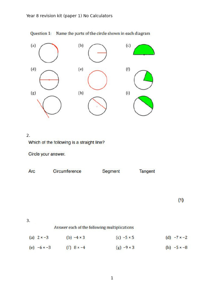 Year 8 Revision Kit Paper 1 | PDF | Teaching Methods & Materials