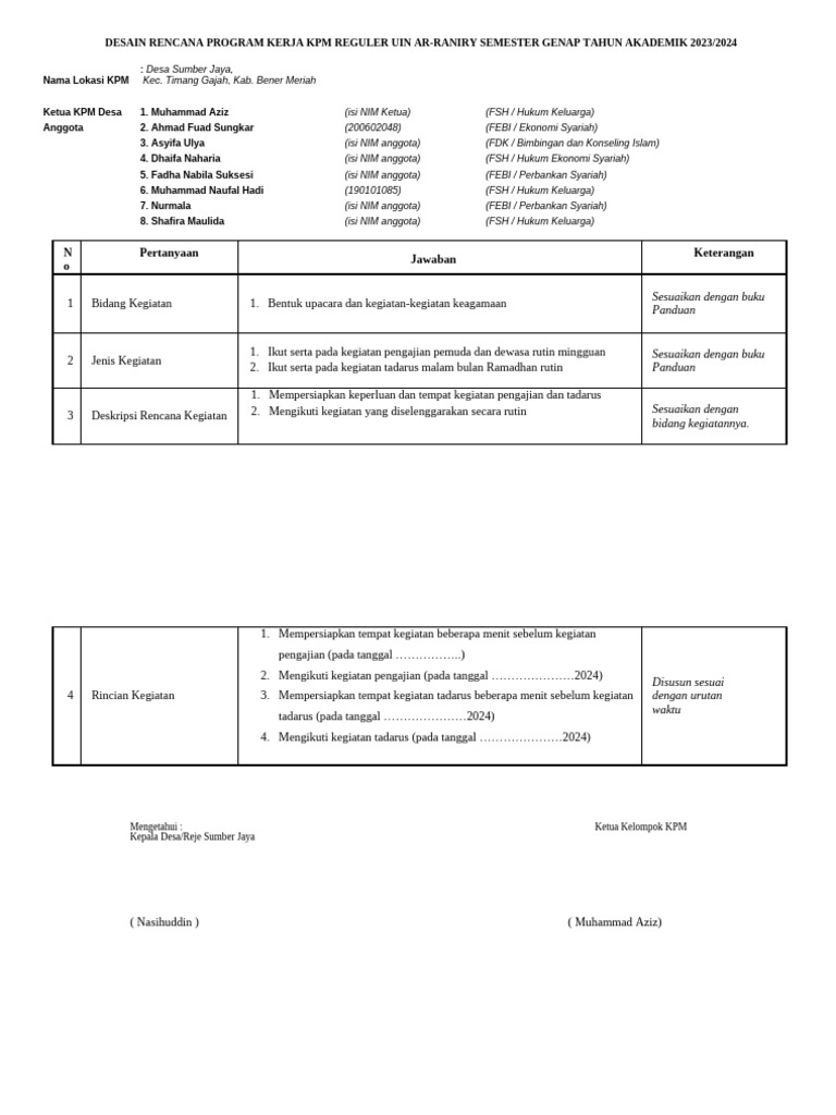 Desain Rencana Proker KPM Reguler BM | PDF