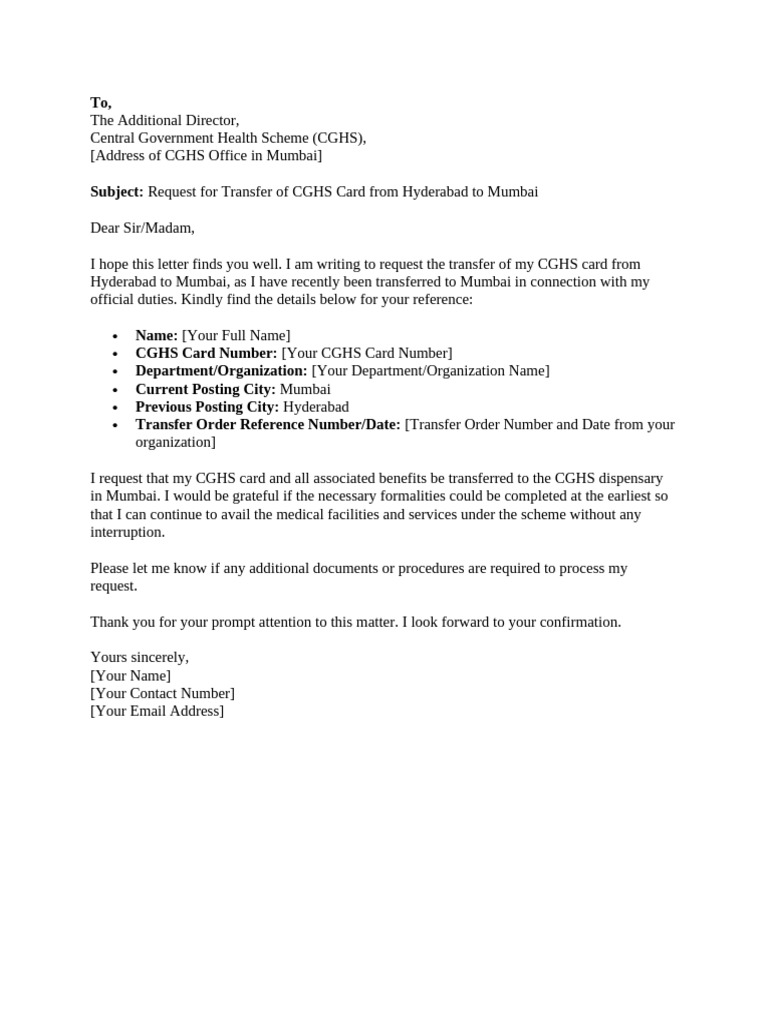 CGHS Transfer Request Card | PDF | Finance & Money Management