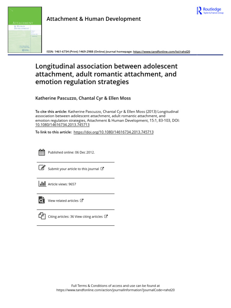 Longitudinal Association Between Adolescent Attachment Adult Romantic ...