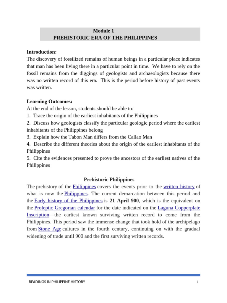 Module 1 Prehistoric Era of The Philippines | PDF