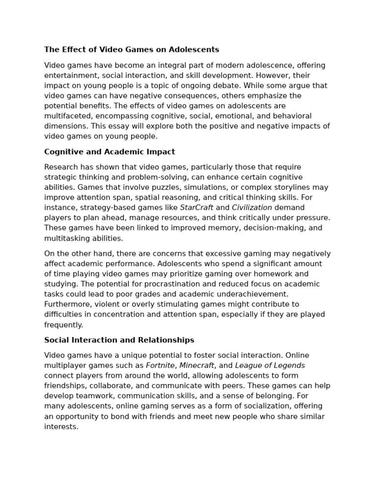 The Effect of Video Games On Adolescents | PDF | Adolescence | Video Games