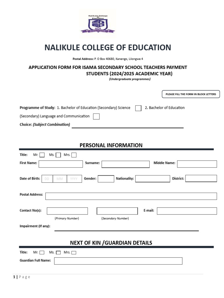Nce - Application Form Isama | PDF | Educational Stages