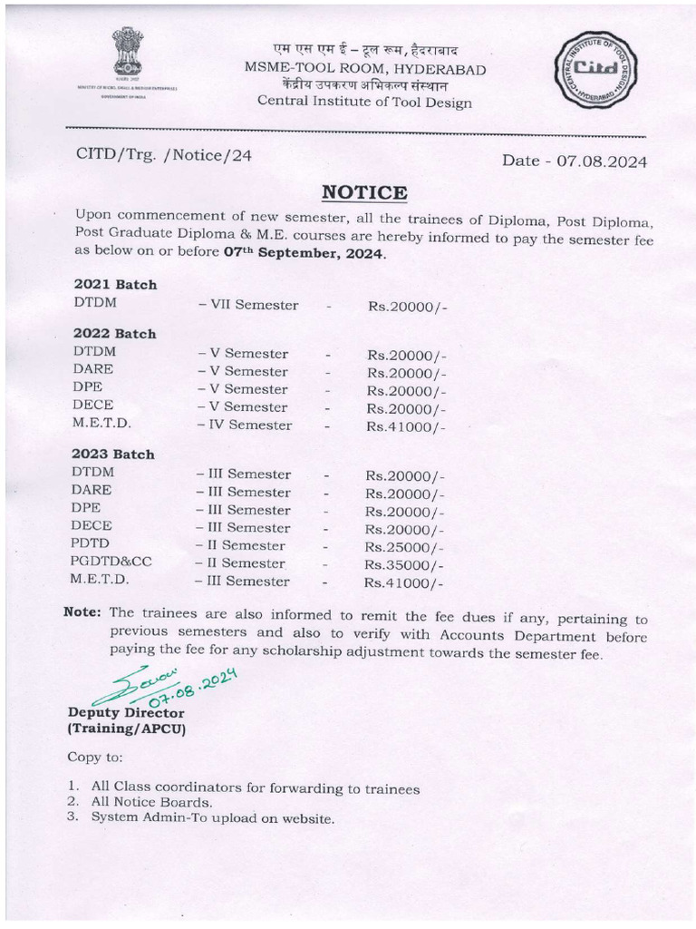 Semester Fee Notice | PDF