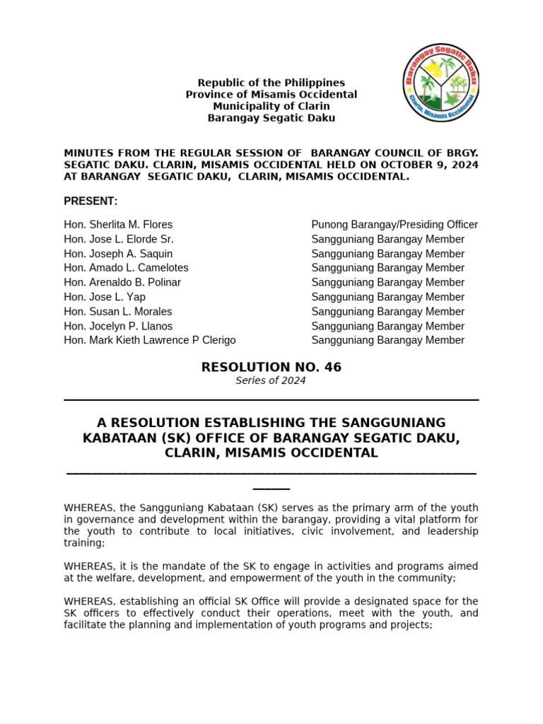 Establishment of SK Office in Clarin | PDF | Government