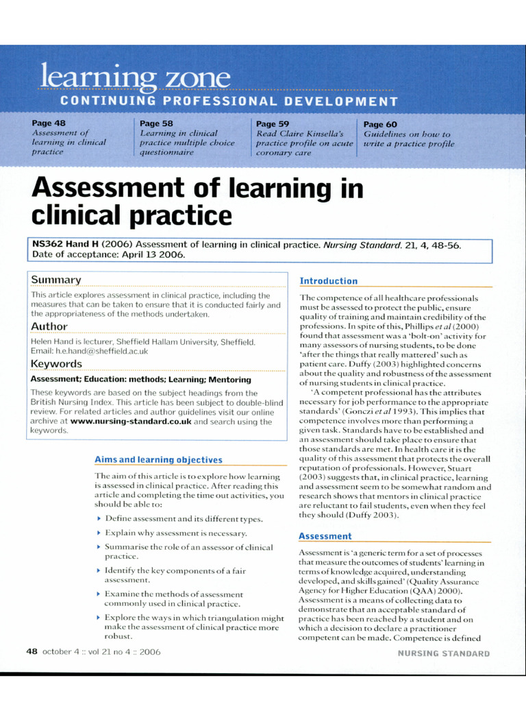 Assesssment Learning of Clinical Practice | PDF