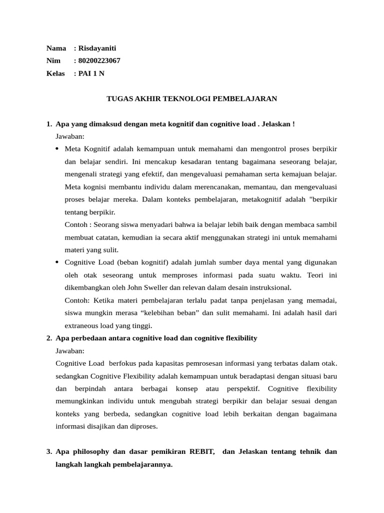 Risdayanti Tugas Akhir Tekn Pembelajaran | PDF | Karier & Perkembangan