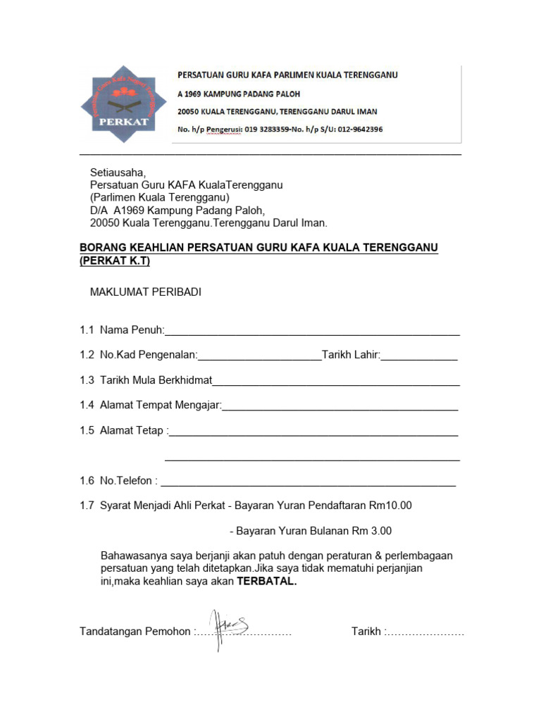 Borang Ahli Perkat K T Pdf