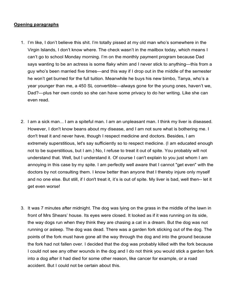 Opening Paragraphs | PDF | Wellness | Mystery, Thriller & Crime Fiction