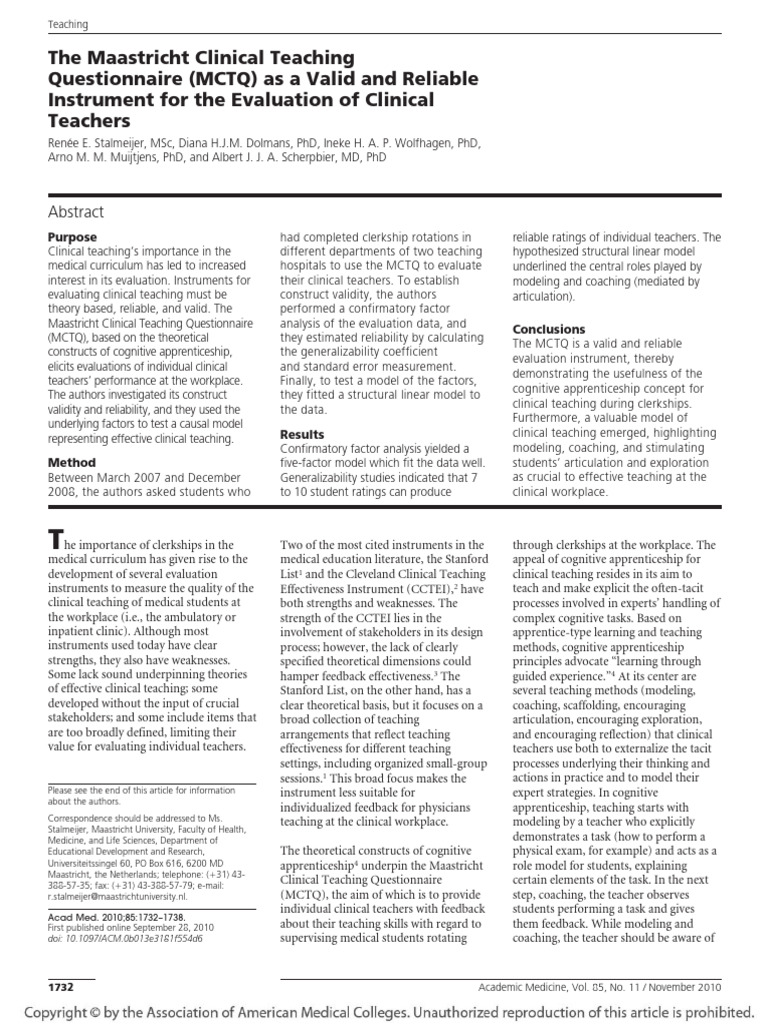 The Maastricht Clinical Teaching Questionnaire.33 | PDF | Cognition
