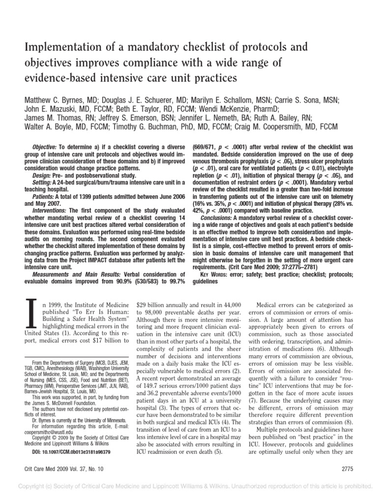 Implementation of A Mandatory Checklist | PDF