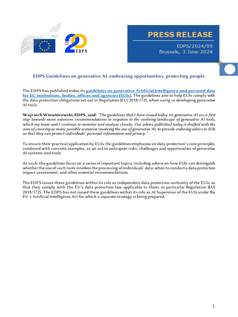 EDPS 2024 09 Generative AI Guidelines - EN | PDF | Artificial ...