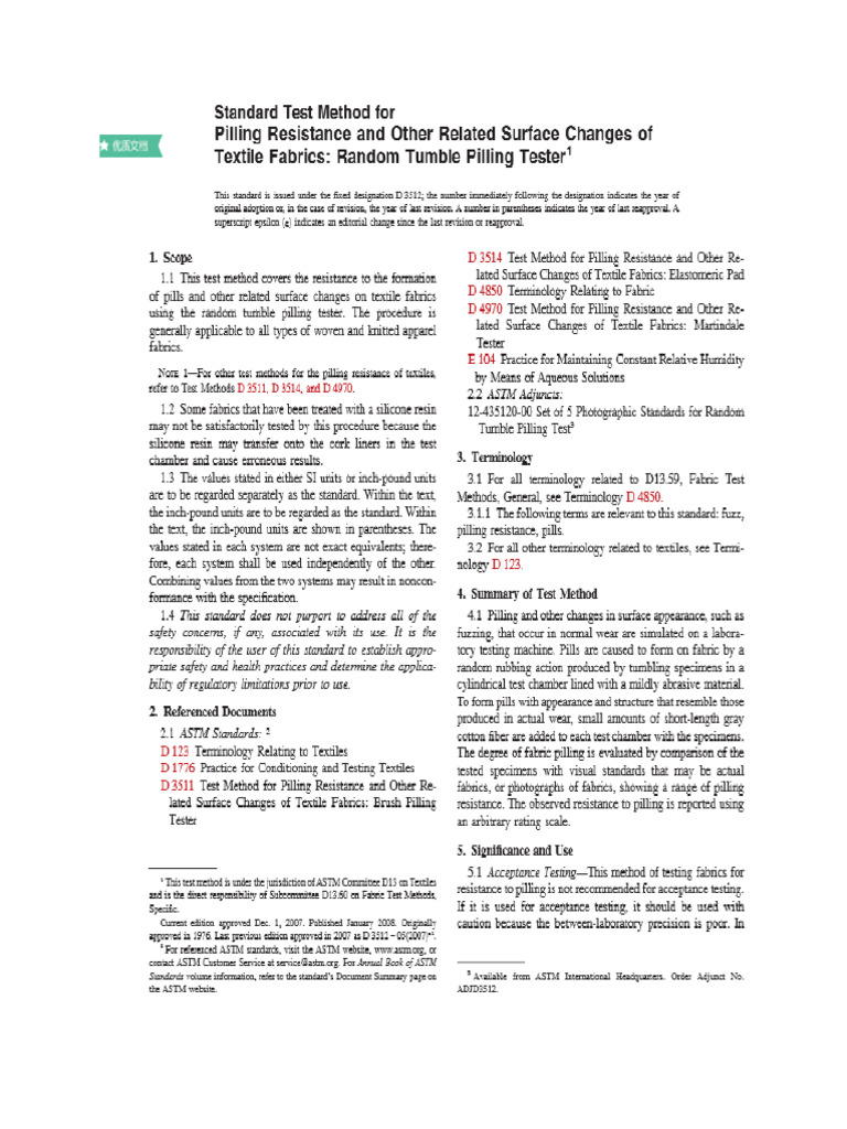 ASTM 3512 Pilling Test | PDF